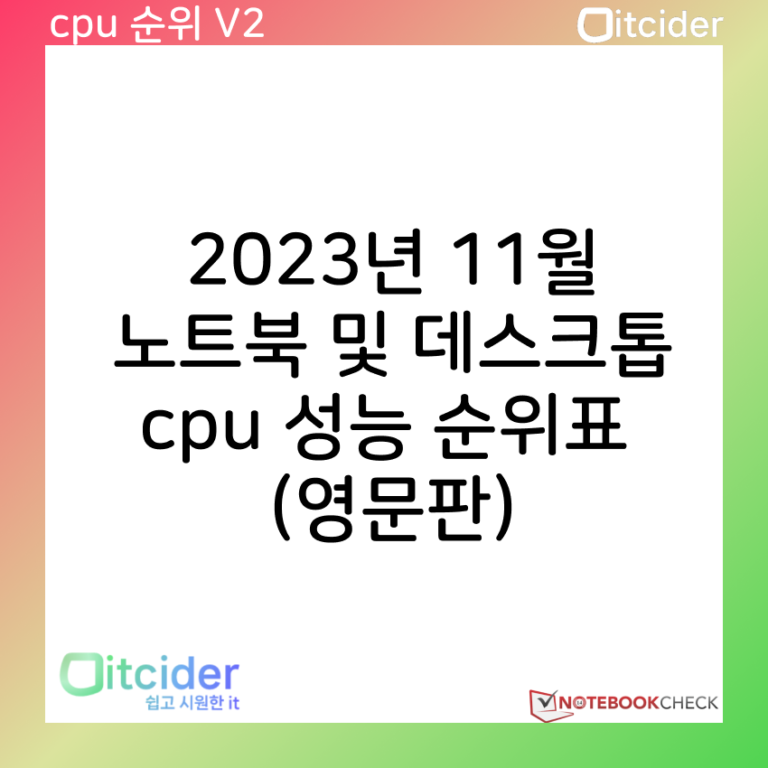 2023년 11월 최신 노트북 및 데스크톱 cpu 성능 순위 (영문판) - itcider